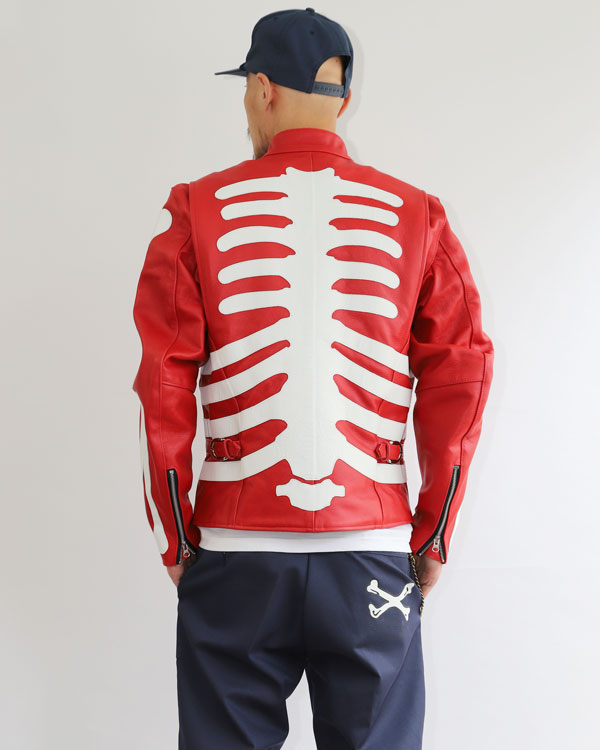 【VANSON x BACKDROP】(バンソン) B -BONE- / タイプ B ボーンカスタム レザージャケット (レッド) | THE BACKDROP (アメカジ オンラインショップ)