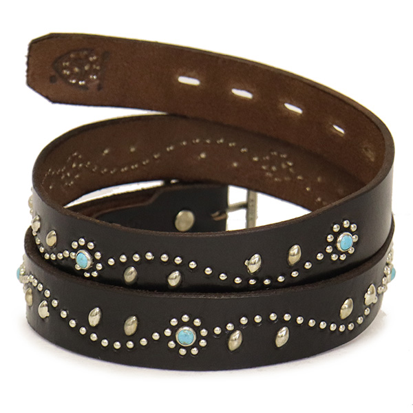 正規取扱店 HTC(Hollywood Trading Company) Belt #SN-32 Turquoise 1.25 W/End 1.25インチ ベルト ブラックレザーxシルバー ...