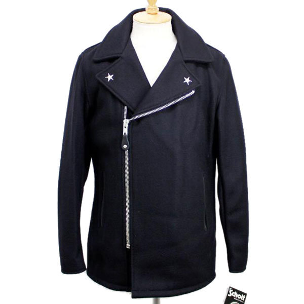 正規取扱 SCHOTT(ショット) 769 WOOL ZIP PEA COAT(ウールジップピーコート） ネイビー: THREE WOOD