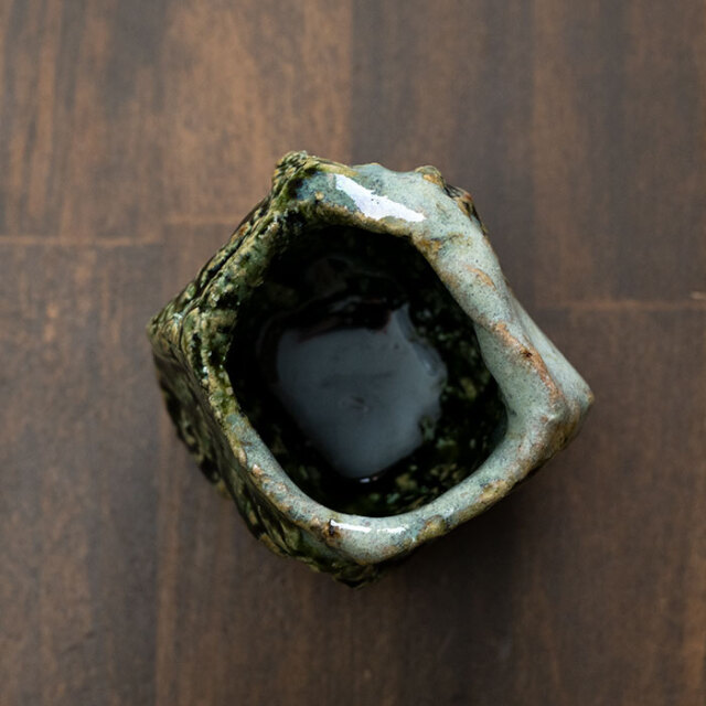 【共箱付】大和織部刳抜角ぐい呑（TK-068) 作家「金本卓也」 Artshop Gallery うつわや悠々