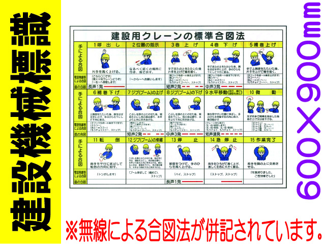 建設機械標識 600×900mm W43B（縮小版）「建設用クレーンの標準合図法」 業務用資材センター ワークライブ