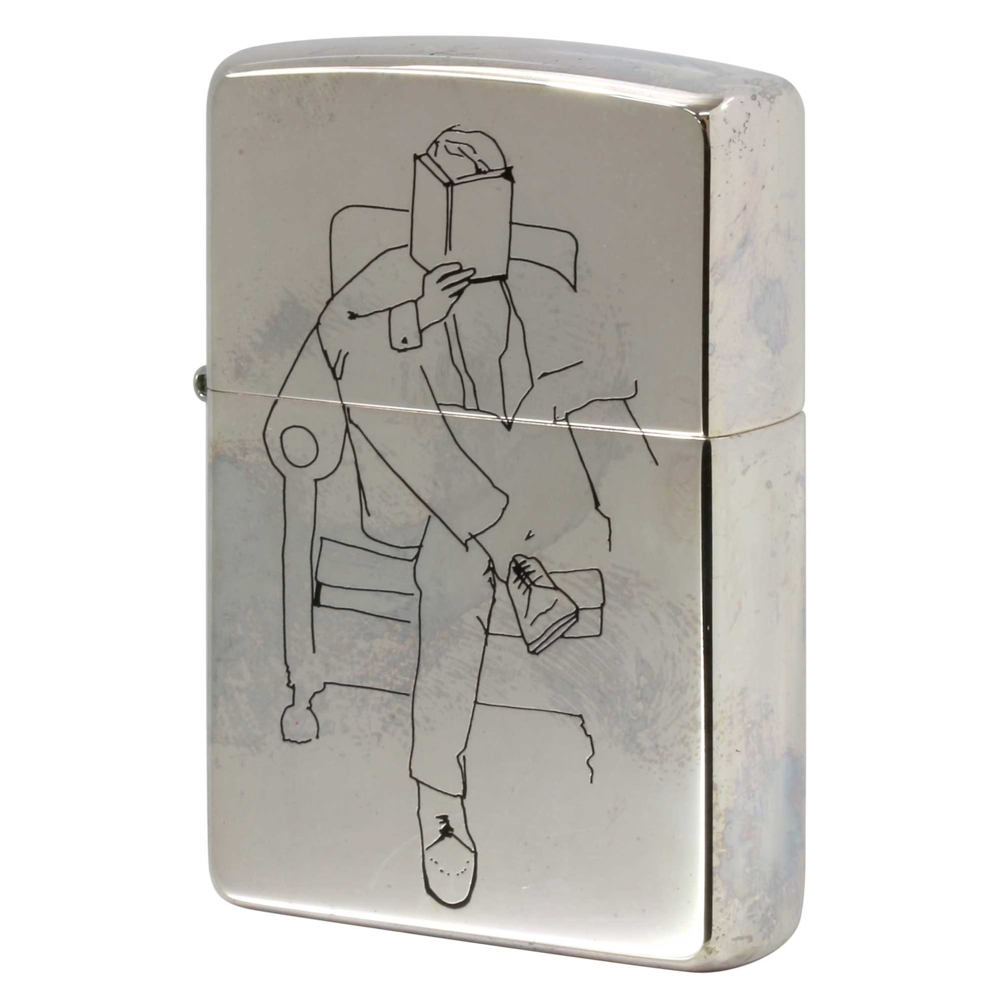 絶版/ヴィンテージ Zippo ジッポー 中古 2003年製造ZIPPO Paul Smith Collection ポール・スミス コレクション 腰掛けて本を読む人 [A]使用感少なく状態が ...
